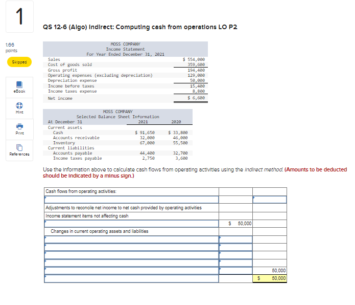 Solved QS 12.6 (Algo) Indlrect: Computing cash from | Chegg.com