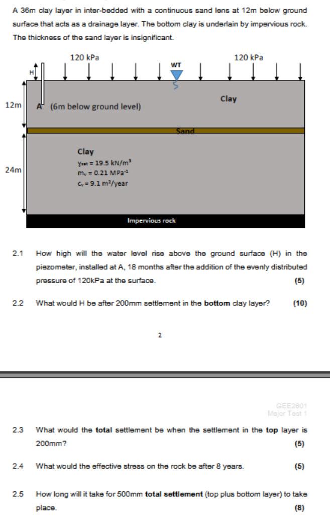Solved A 36 m clay layer in inter-bedded with a continuous | Chegg.com