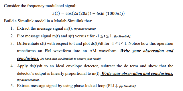 Solved Consider The Frequency Modulated Signal