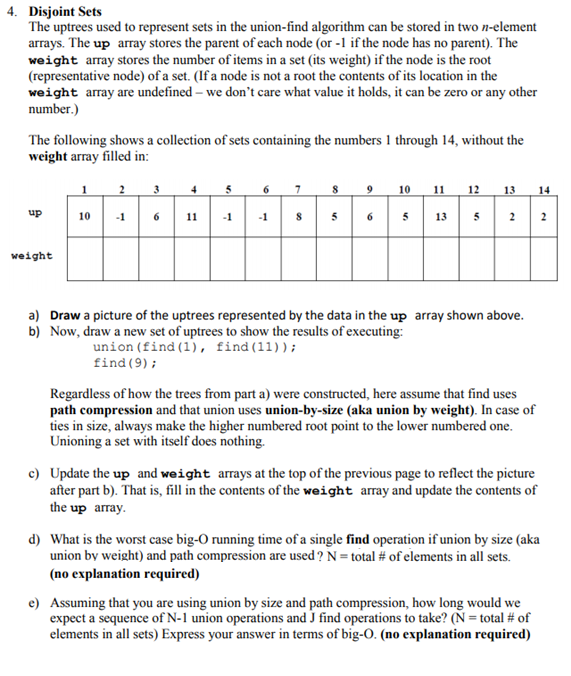 Solved 4. Disjoint Sets The uptrees used to represent sets | Chegg.com