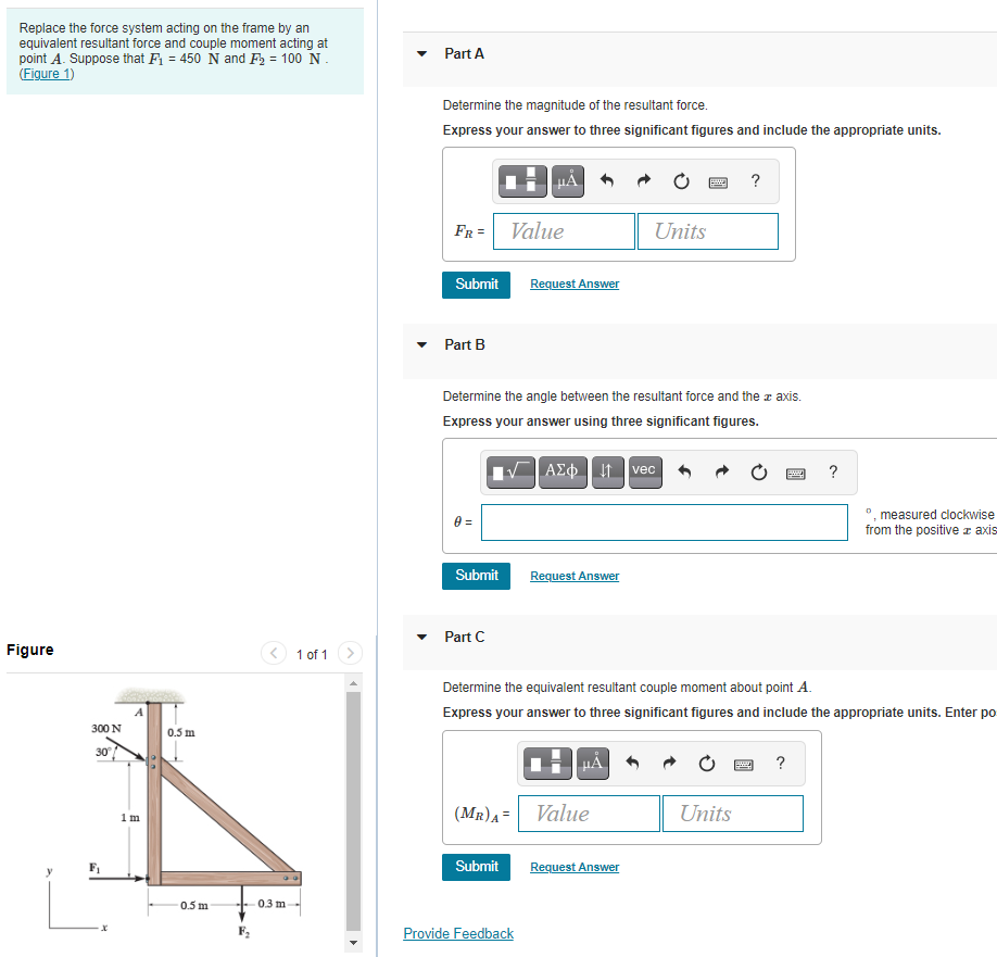 Solved Replace the force system acting on the frame by an | Chegg.com