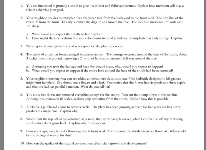 Solved 1. You are interested in pruning a shrub to give it a | Chegg.com