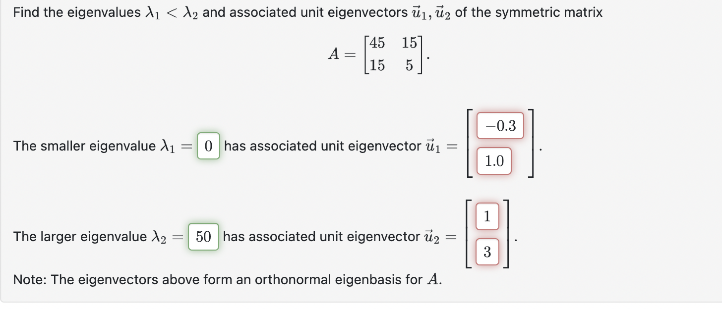 Solved A=[4515155] The smaller eigenvalue λ1=0 has | Chegg.com