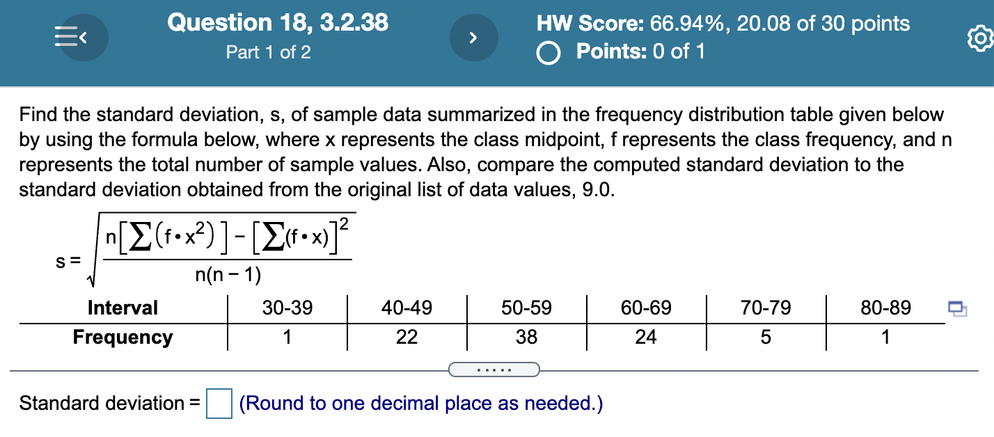 Solved Lesson 3.2.37: Find the standard deviation, s, | Chegg.com