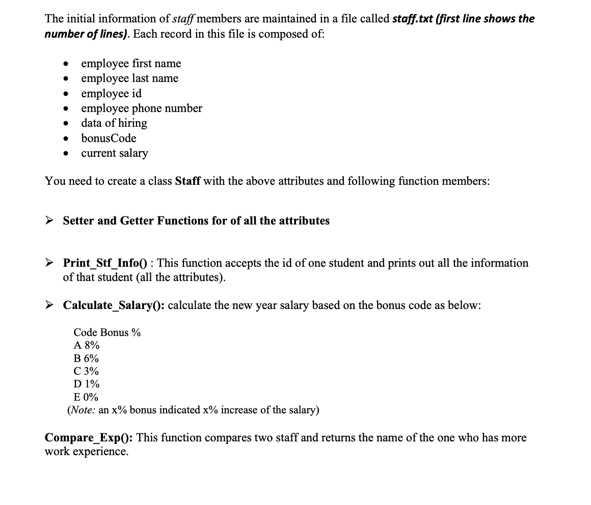 Solved The initial information of staff members are | Chegg.com