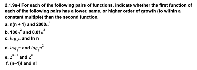 Solved 2 2.1.9a-f For each of the following pairs of | Chegg.com