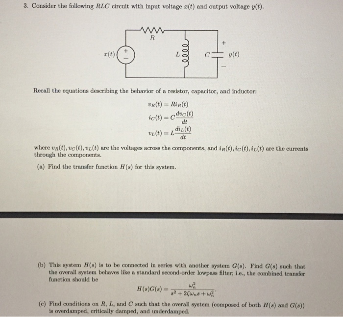 Solved 3. Consider the following RLC circuit with input | Chegg.com