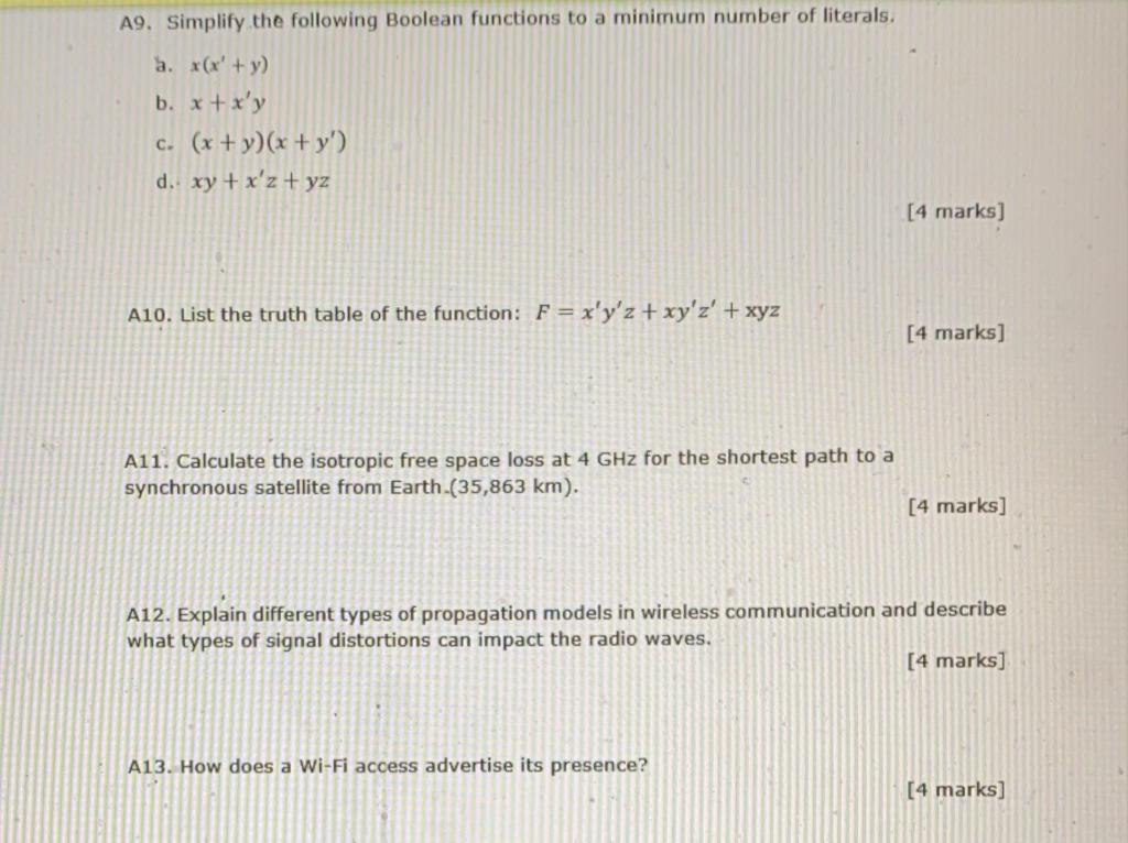 Solved A9. Simplify the following Boolean functions to a | Chegg.com
