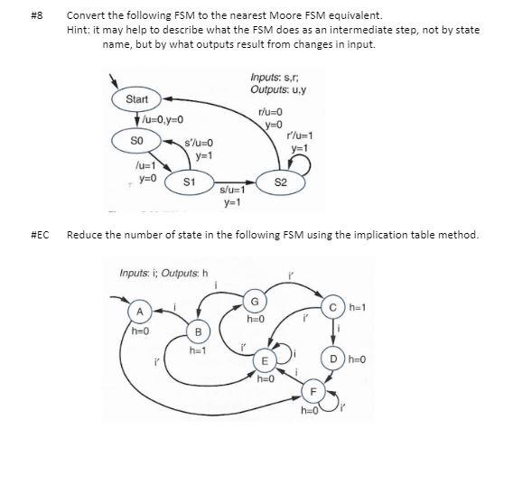 Solved #8 Convert the following FSM to the nearest Moore FSM | Chegg.com Solved #8 Convert the following FSM to the nearest Moore FSM | Chegg.com