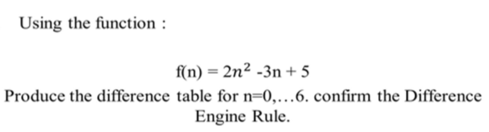 Solved Using the function : f(n) = 2n2 -3n+ 5 Produce the | Chegg.com
