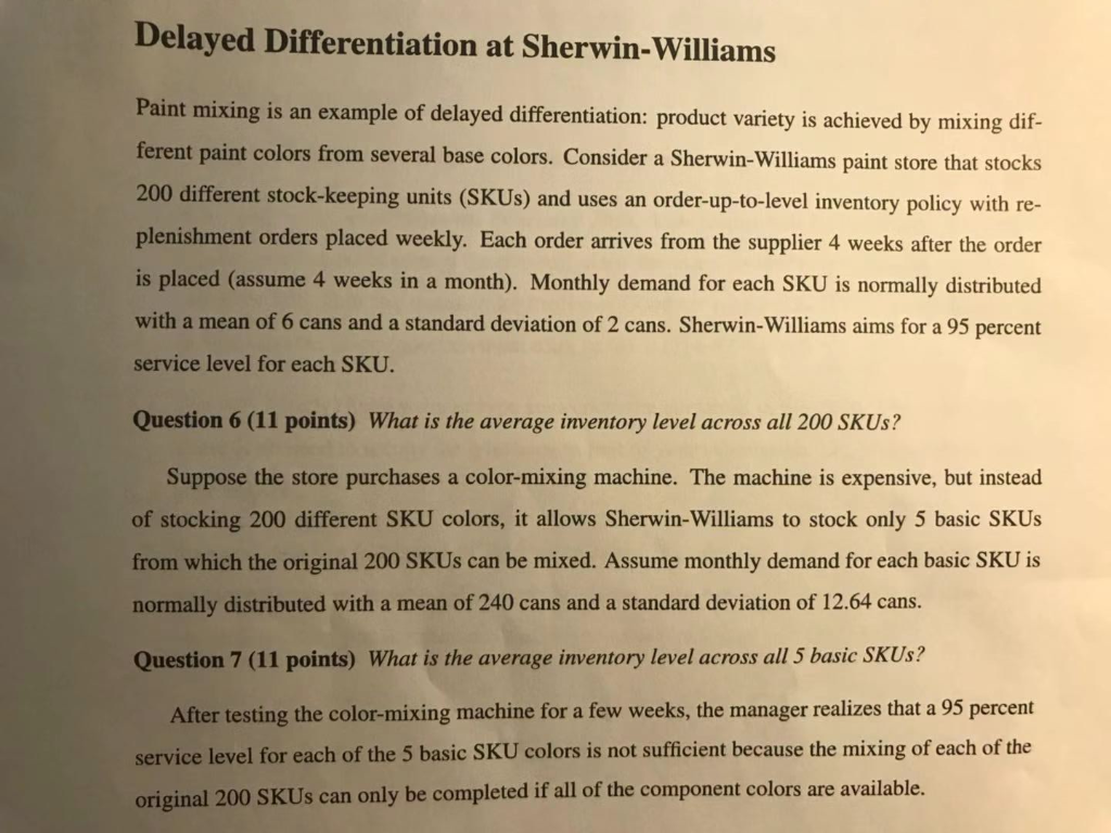 Solved Delayed Differentiation at Sherwin-Williams Paint | Chegg.com