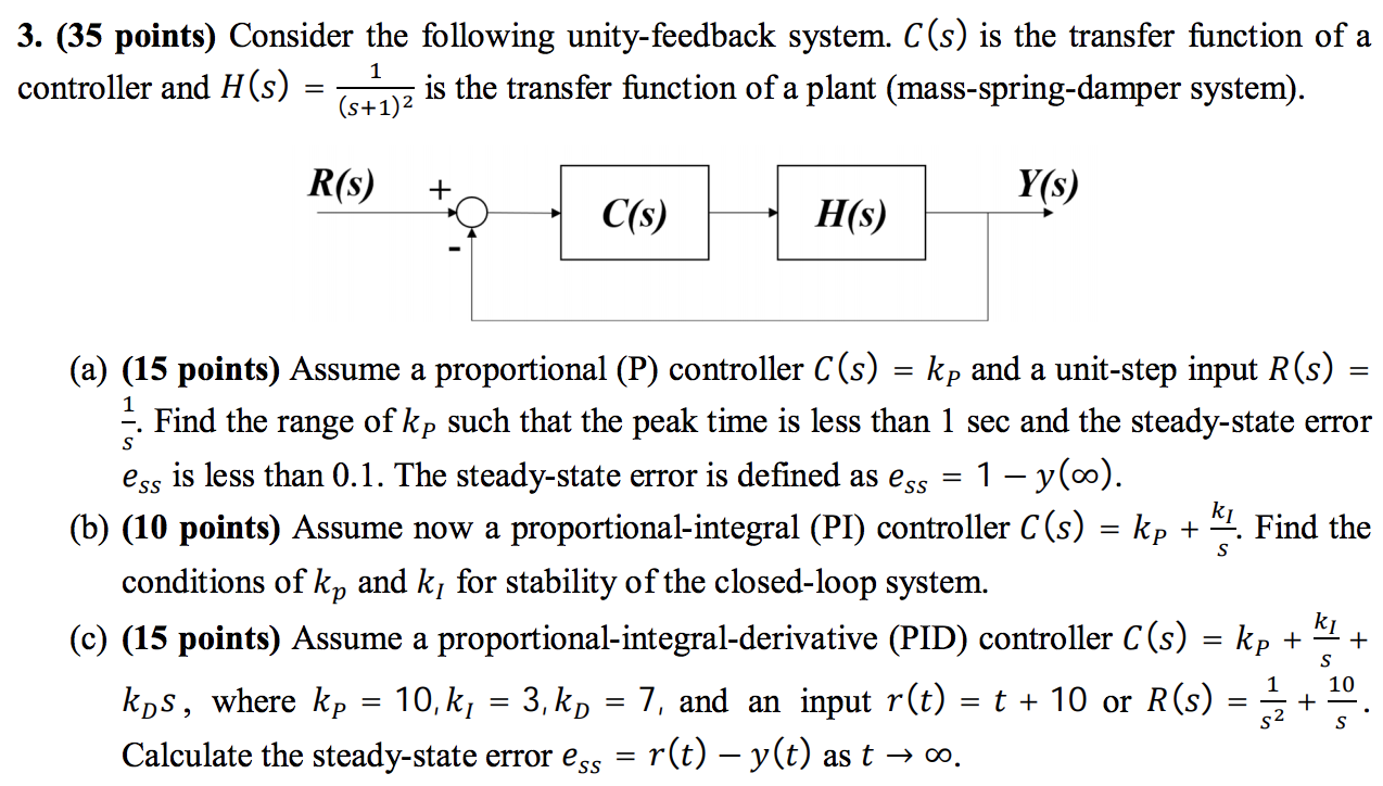 Solved 3. (35 points) Consider the following unity-feedback | Chegg.com