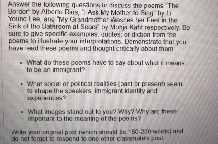 Solved Answer the following questions to discuss the poems | Chegg.com