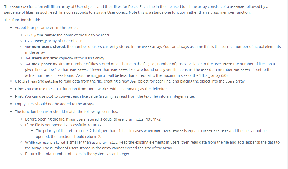 Solved // getter for user name string User : : | Chegg.com