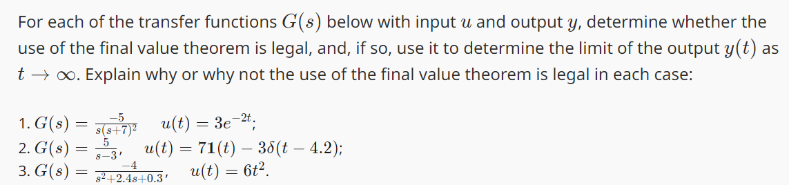 Solved For each of the transfer functions G(s) below with | Chegg.com