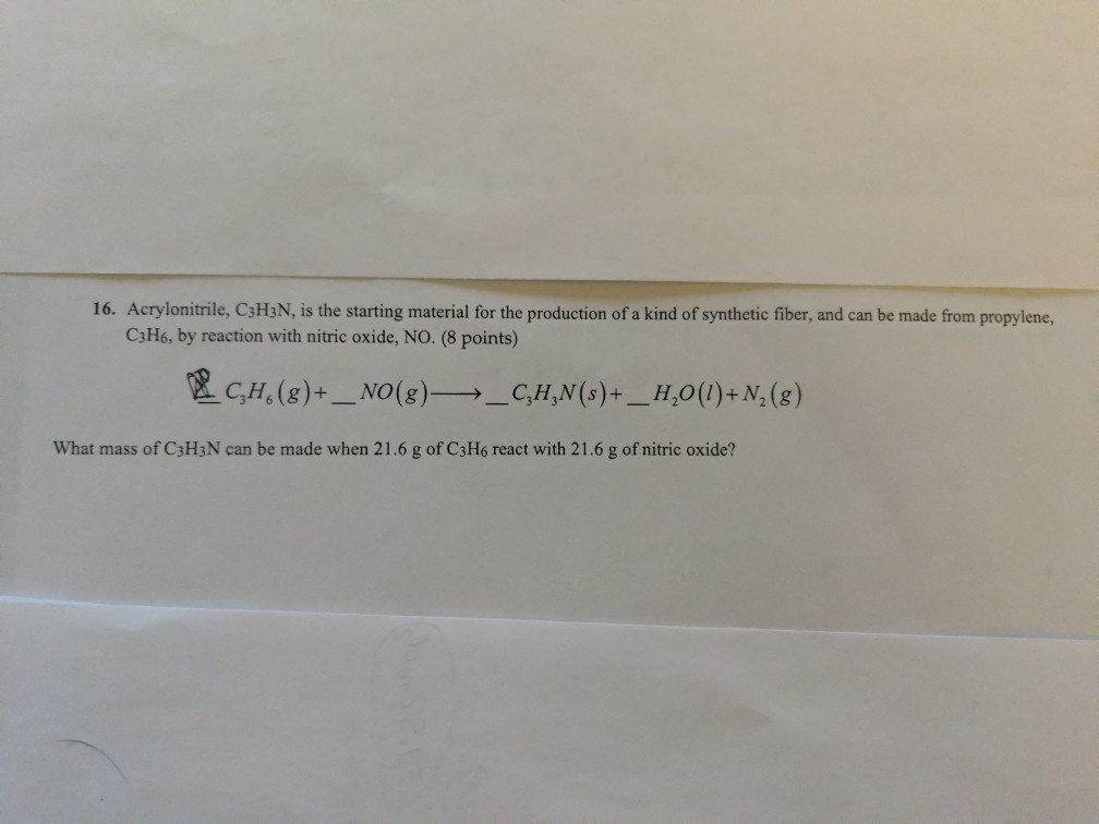 Solved 16. Acrylonitrile, C3H3N, is the starting material | Chegg.com