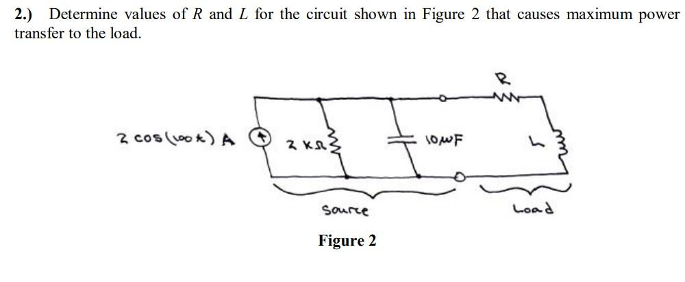 Solved 2.) Determine values of R and L for the circuit shown | Chegg.com