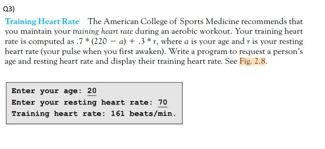 Solved Q3) Training Heart Rate The American College of | Chegg.com