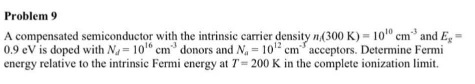 Solved A compensated semiconductor with the intrinsic | Chegg.com