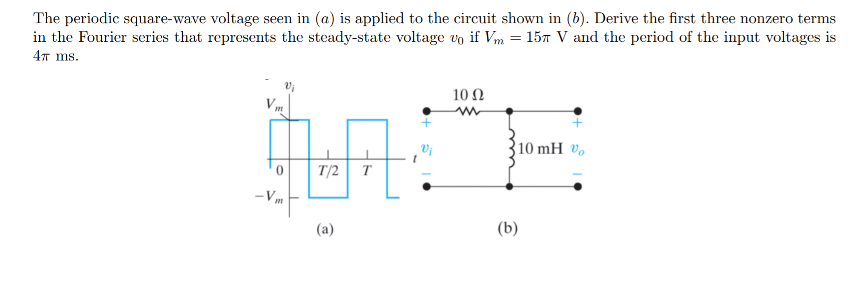 Solved The periodic square-wave voltage seen in (a) is | Chegg.com
