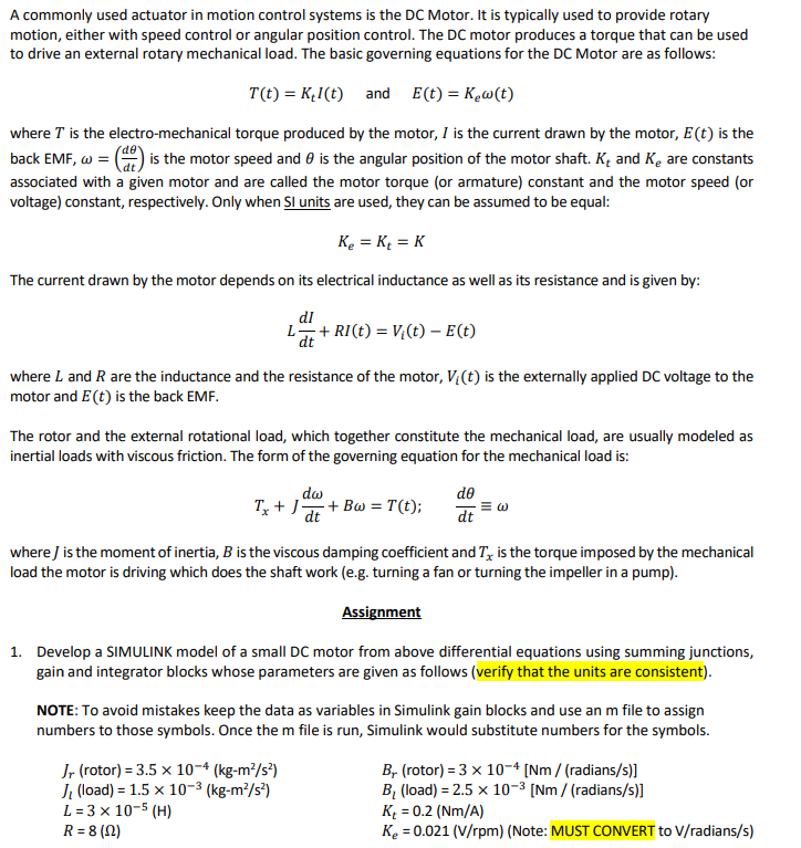 Solved A Commonly Used Actuator In Motion Control Systems Is