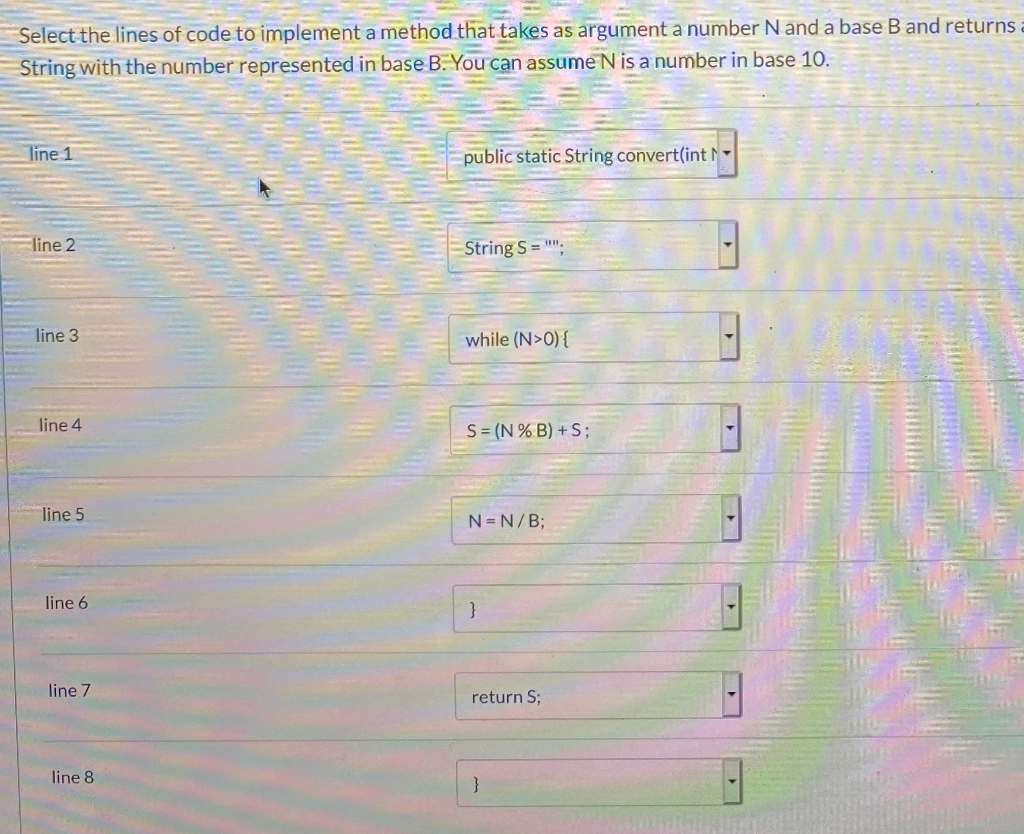 Solved Select the lines of code to implement a method that | Chegg.com