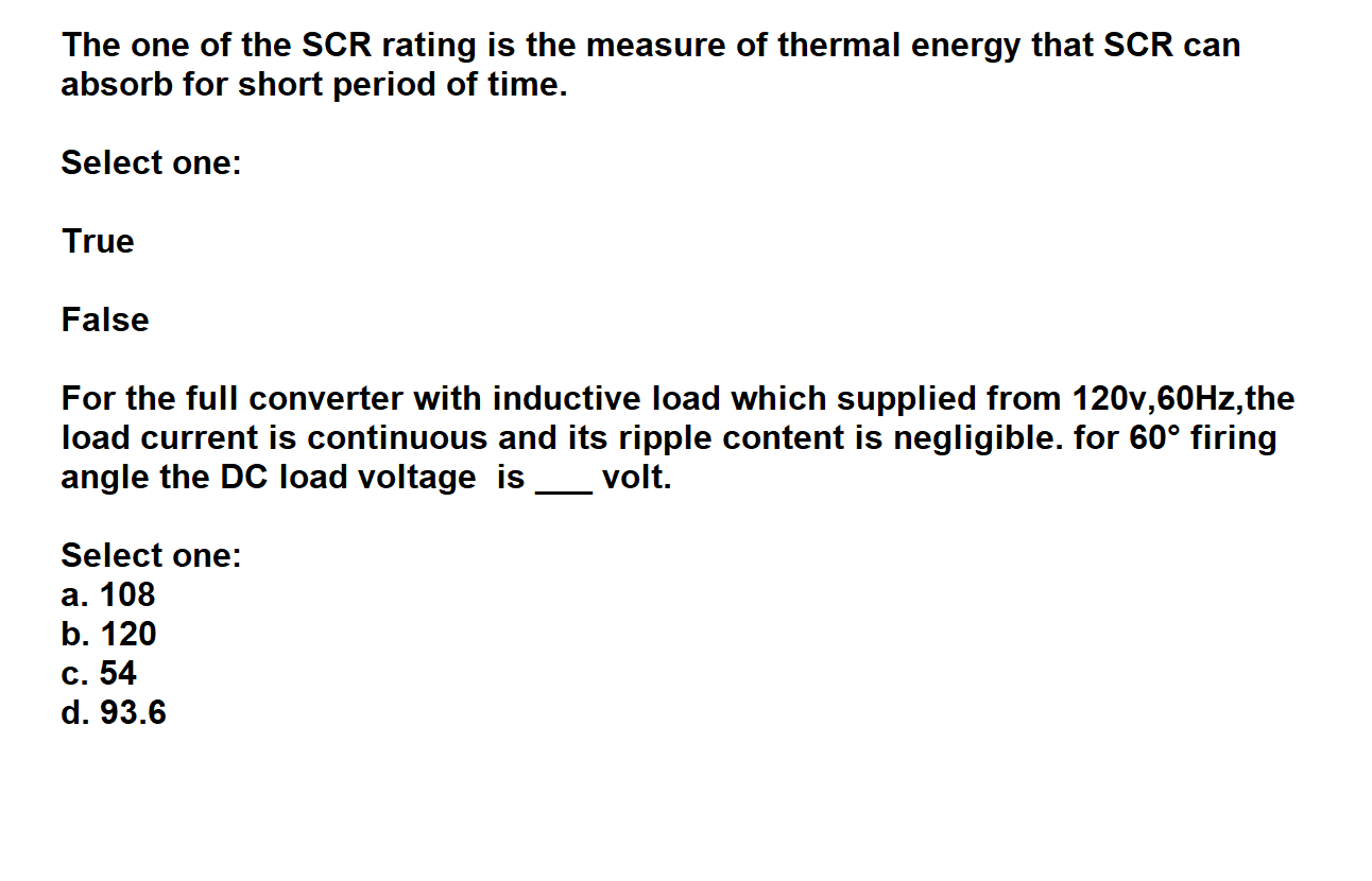 Solved The one of the SCR rating is the measure of thermal | Chegg.com