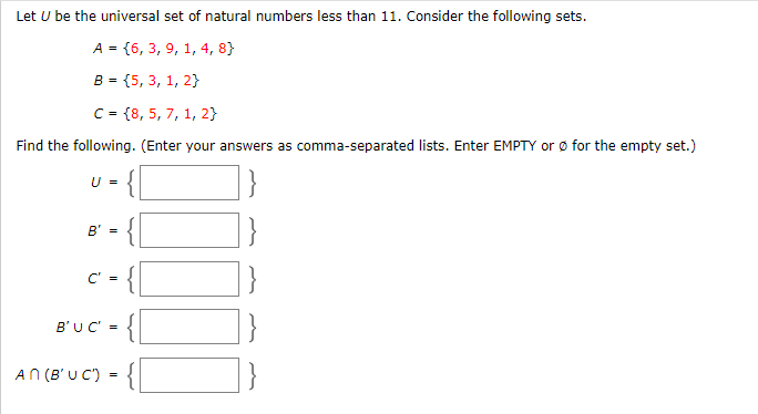 Let U be the universal set of natural numbers less | Chegg.com