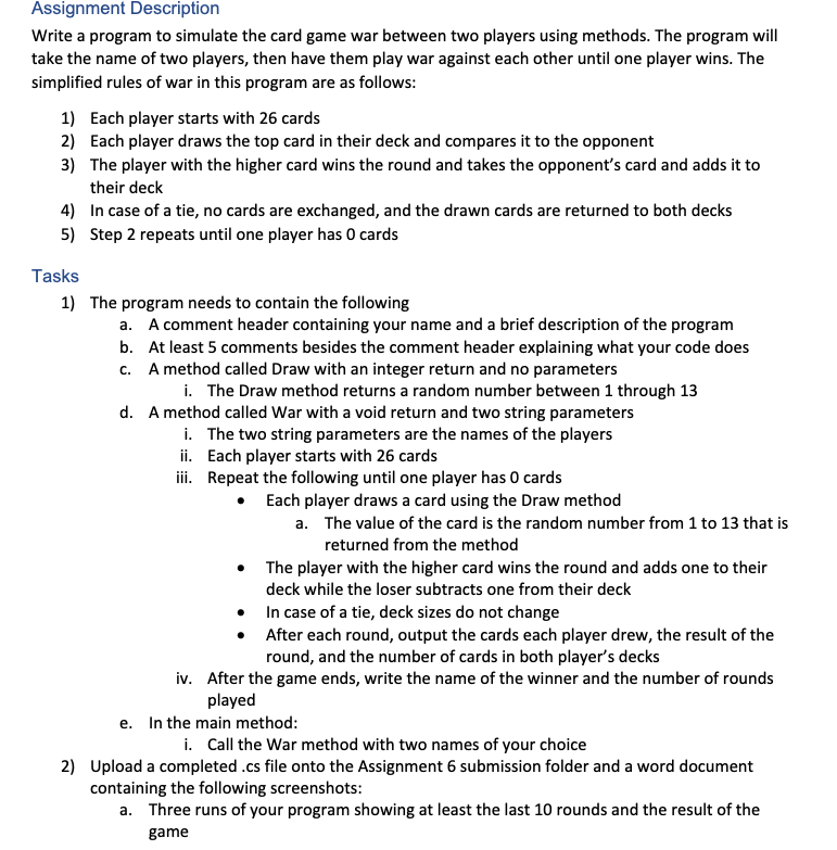 Solved Assignment Description Write a program to simulate | Chegg.com