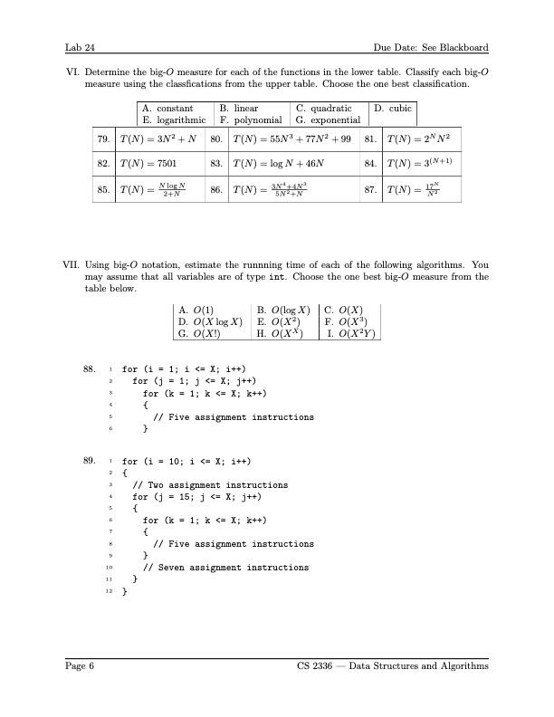 Solved Lab 24 Due Date: See Blackboard VI. Determine the | Chegg.com