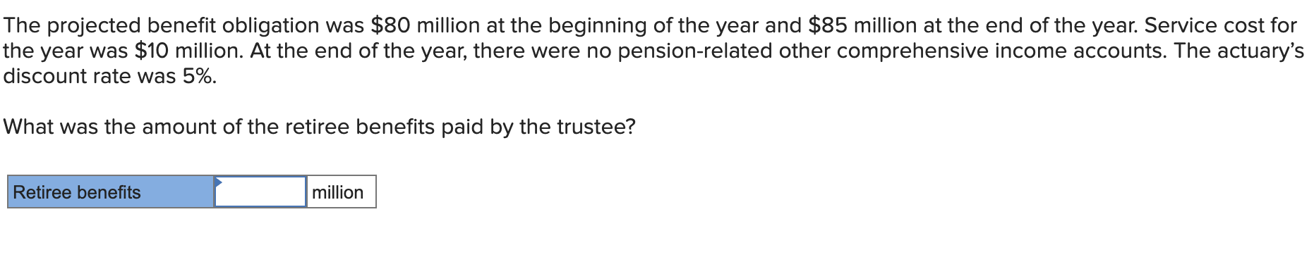 Solved The projected benefit obligation was $80 million at | Chegg.com