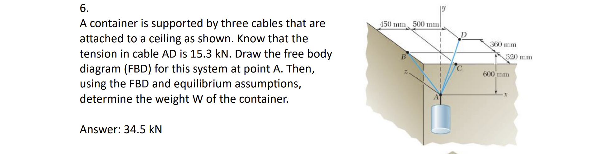 Solved 6. A container is supported by three cables that are | Chegg.com