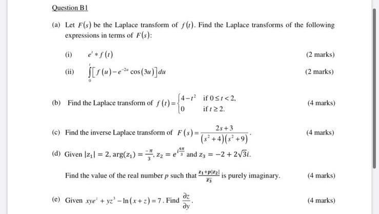 Solved Question B1 (t). Find the Laplace transforms of the | Chegg.com
