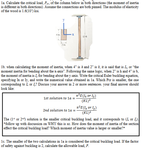 Solved 1a. Calculate the critical load, Per, of the column | Chegg.com