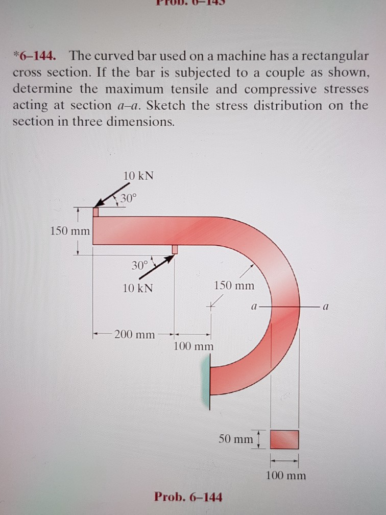 Solved 6-144. The curved bar used on a machine has a | Chegg.com