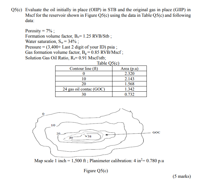 Solved Q5(c) Evaluate the oil initially in place (OIIP) in | Chegg.com