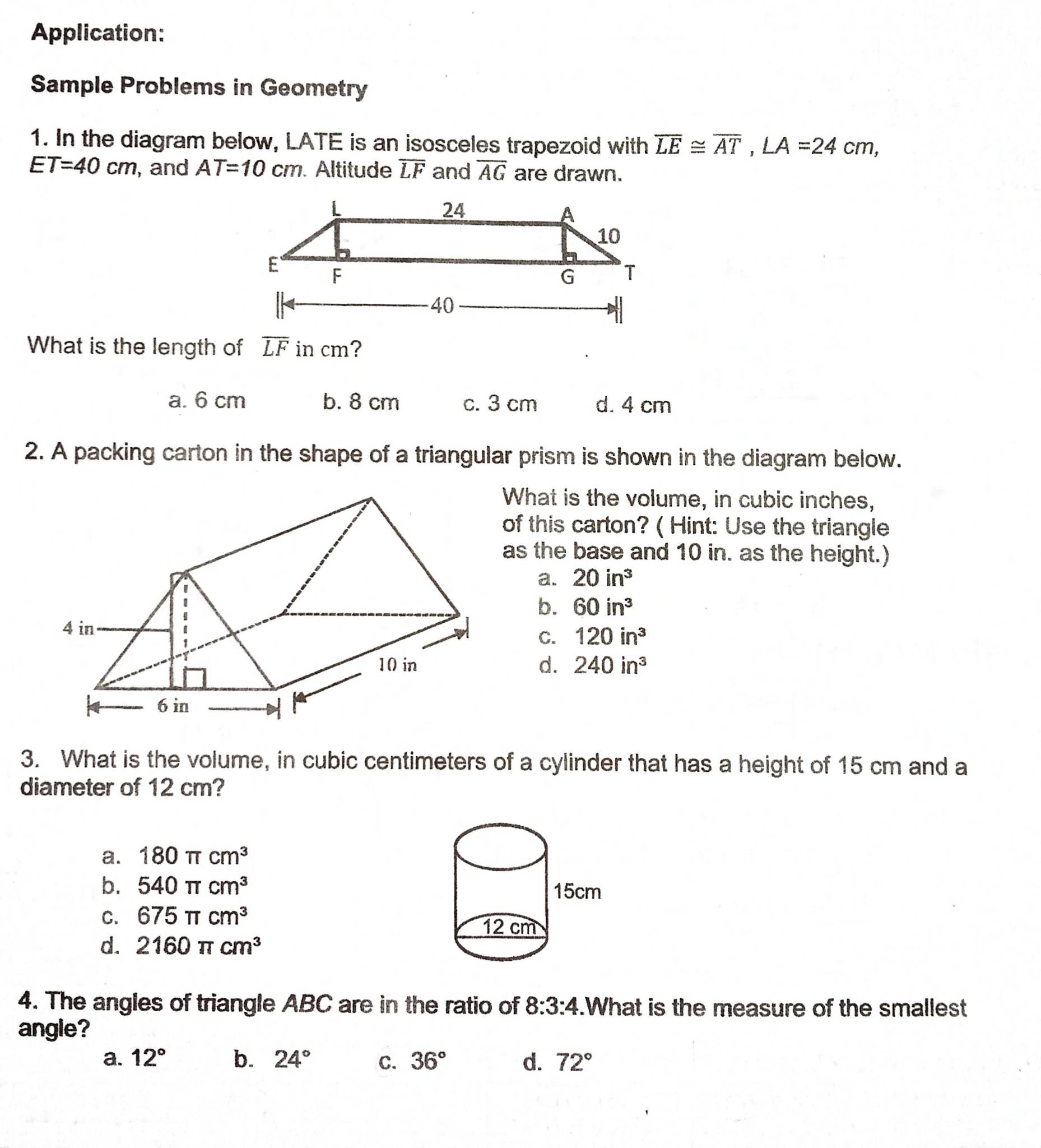 Solved Sample Problems in Geometry 1. In the diagram below, | Chegg.com