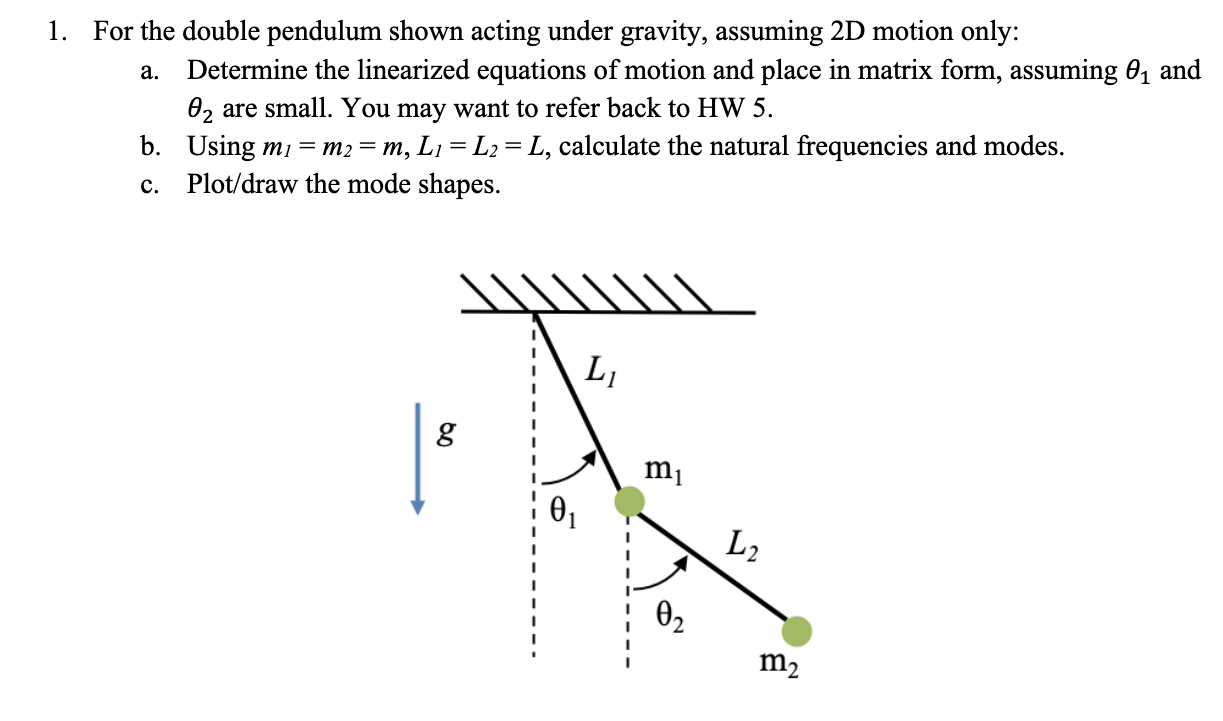 Solved 1. For the double pendulum shown acting under | Chegg.com