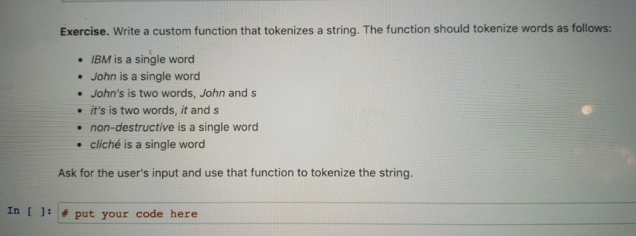 Solved Exercise Write A Custom Function That Tokenizes A