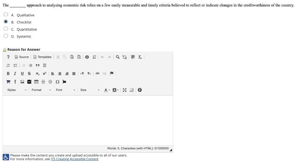 Solved The approach to analyzing economic risk relies on a | Chegg.com