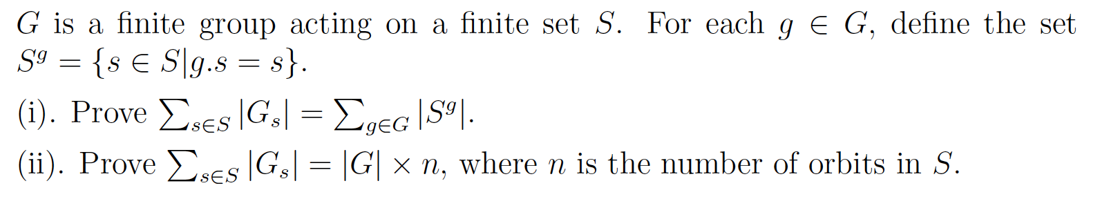 Solved G is a finite group acting on a finite set S. For | Chegg.com