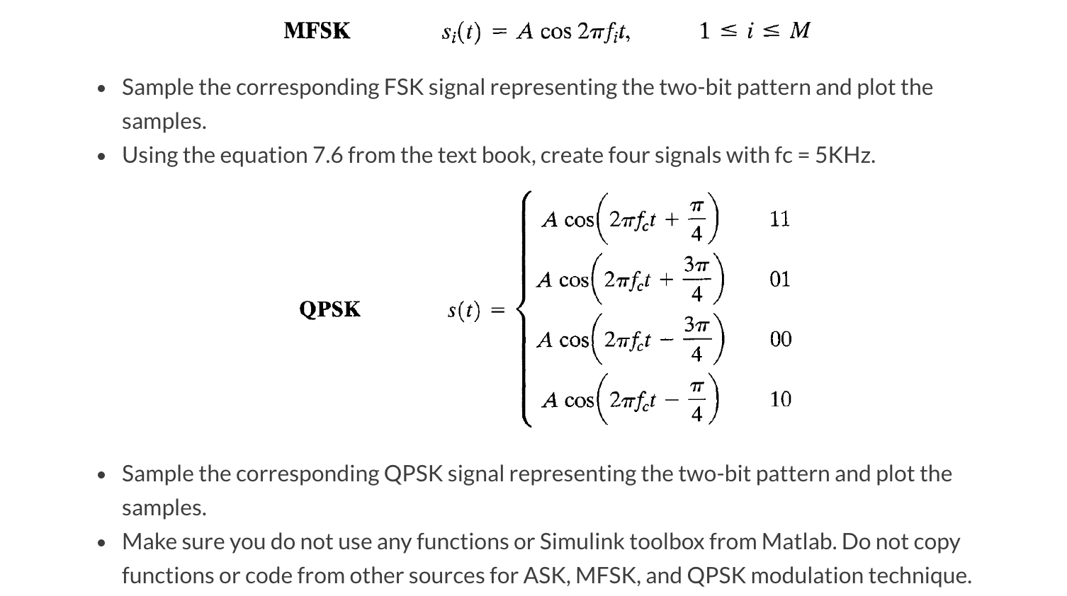 Objectives: Perform ASK, MESK, and QPSK for the given | Chegg.com