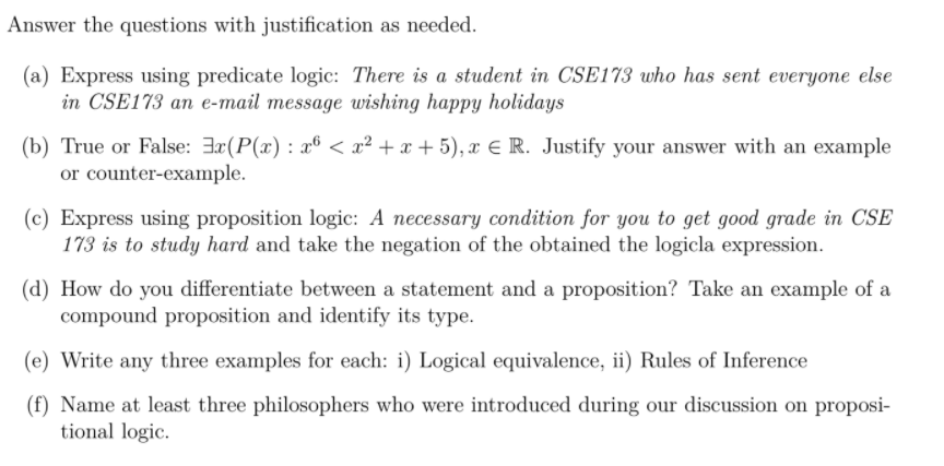 Solved Answer the questions with justification as needed. | Chegg.com