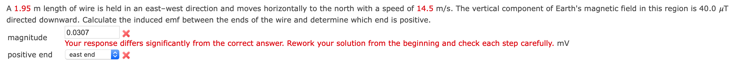 Solved directed downward. Calculate the induced emf between | Chegg.com