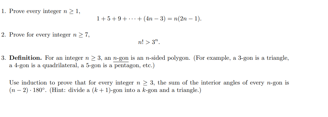 Solved 1. Prove every integer n≥1, 1+5+9+⋯+(4n−3)=n(2n−1). | Chegg.com Solved 1. Prove every integer n≥1, 1+5+9+⋯+(4n−3)=n(2n−1). | Chegg.com
