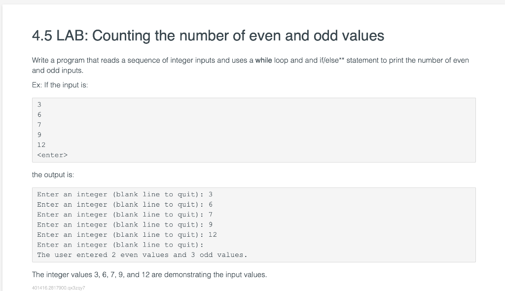 Solved 4.5 LAB: Counting the number of even and odd values | Chegg.com