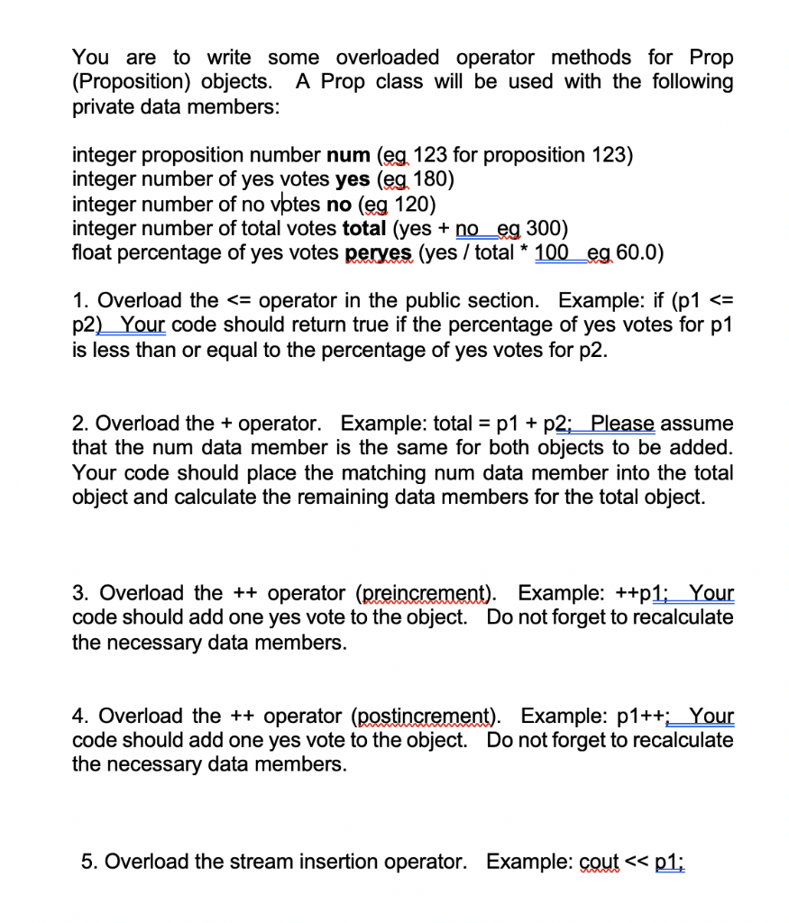 Solved You are to write some overloaded operator methods for | Chegg.com