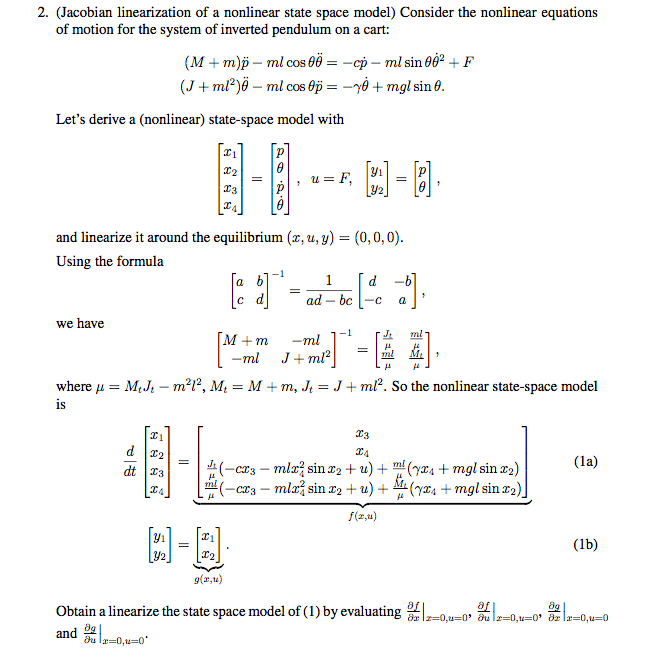 2 Jacobian Linearization Of A Nonlinear State Space