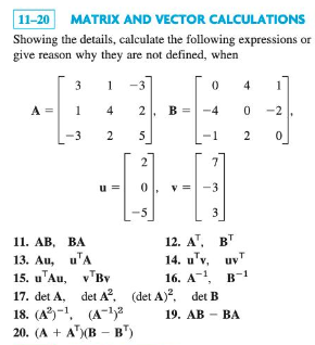 Solved 11-20 MATRIX AND VECTOR CALCULATIONS Showing the | Chegg.com