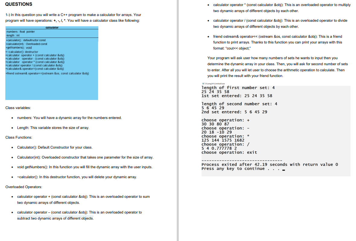 Solved QUESTIONS calculator operator * (const calculator | Chegg.com